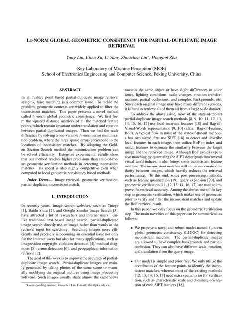 Pdf L1 Norm Global Geometric Consistency For Partial Duplicate Image Retrieval