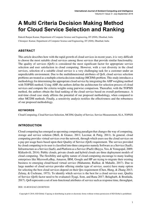 Pdf A Multi Criteria Decision Making Method For Cloud Service Selection And Ranking