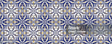 타일 테두리 패턴 벡터가 원활합니다 세라믹 블루 옐로우 및 화이트 장식 텍스처 포르투갈 어줄레호스 스페인 모자이크 멕시코 탈라베라 0명에 대한 스톡 벡터 아트 및 기타
