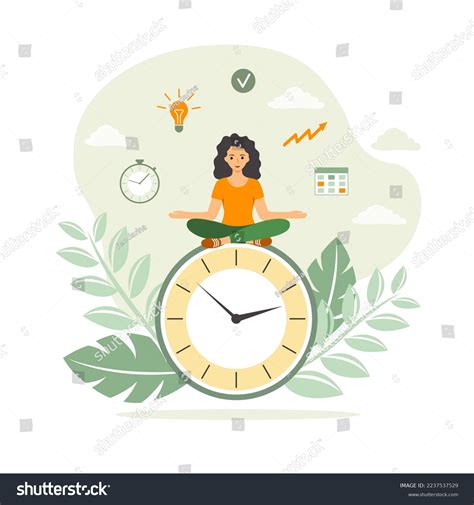 Time Management Vector Illustration Girl Sitting Stock Vector Royalty
