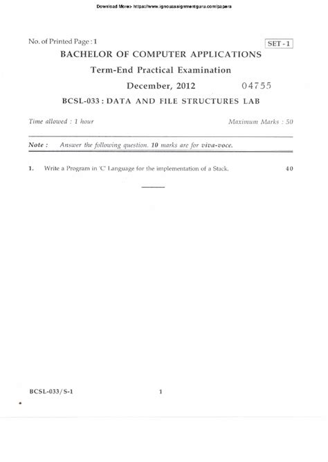 Bcsl 033 Previous Year Question Papers By Ignouassignmentguru No Of