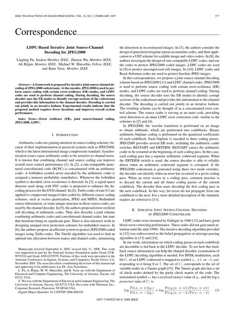 PDF LDPC Based Iterative Joint Source Channel Decoding For JPEG2000