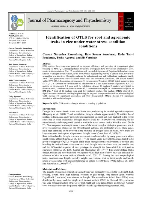 Pdf Identification Of Qtls For Root And Agronomic Traits In Rice