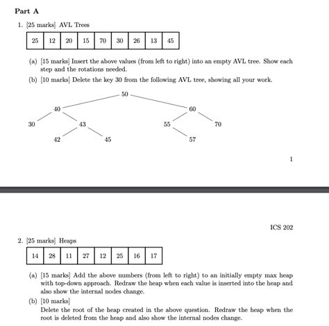 solved part a 1 [25 marks] avl trees 25 12 20 15 70 30 26