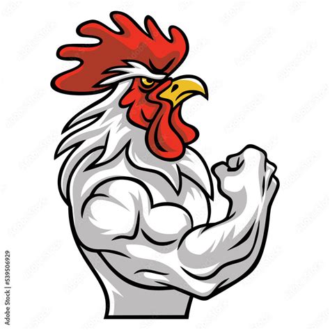 Rooster Muscle Arm Fighting Sports Mascot Logo Character Design Vector Illustration Stock Vector