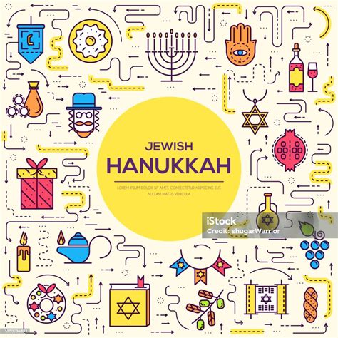 해피 하누카 날 선 그림 배경입니다 휴가 대 한 아이콘 요소를 설명 합니다 벡터 개체 유태인 종교 행사에 전통 이스라엘 인사말 디자인 0명에 대한 스톡 벡터 아트 및 기타