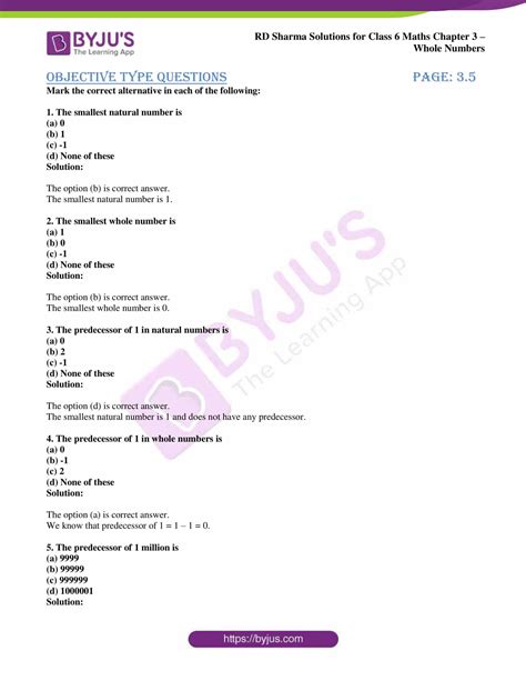 RD Sharma Solutions For Class 6 Chapter 3 Whole Numbers Objective Type
