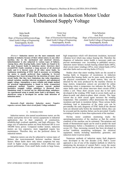 Pdf Stator Fault Detection In Induction Motor Under Unbalanced Supply