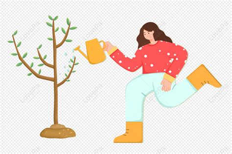 나무에 물을 주는 소녀 Png 일러스트 무료 다운로드 Lovepik