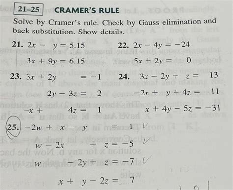 solved 21 25 cramer s rule solve by cramer s rule check by