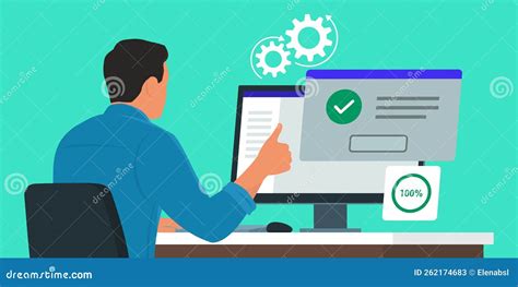 Man Using A Computer And Receiving A System Notification Stock Vector Illustration Of Program