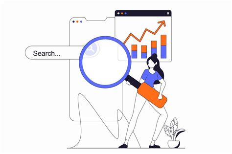 Seo Optimization Concept With People Scene In Flat Outline Design Woman With Magnifier Research