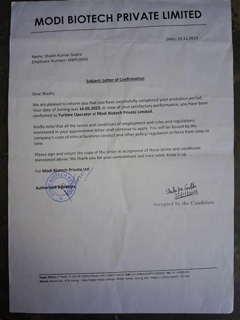 Shashi Gupta On Linkedin Shashi Kumar Gupta My Confirmation Latter In Modi Biotech Pvt Limited