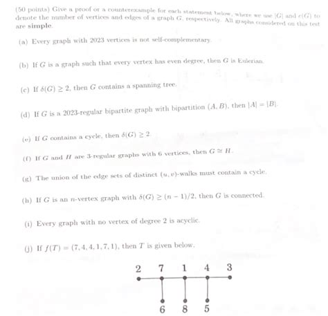 Solved 50 Points Give A Proof Or A Counterexample For Each