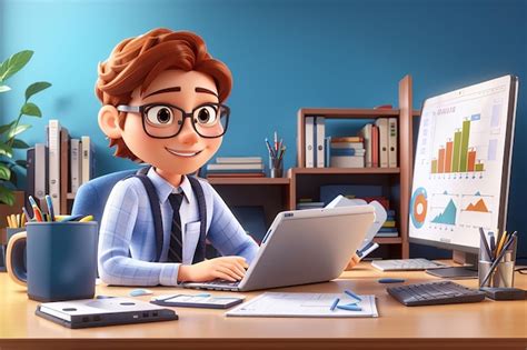 Premium Ai Image 3d Cartoon Character And Computer With Open Pages