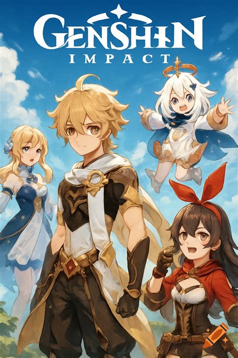 Aether And Lumine From Genshin Impact Stand Together In A Vibrant Fantasy Landscape Under A Blue