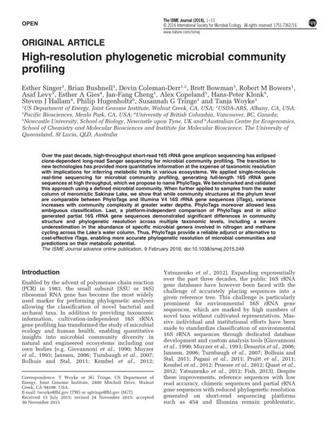 Pdf High Resolution Phylogenetic Microbial Community Profiling
