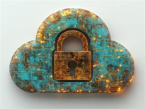 Textured Turquoise Cloud Lock Surrounded By Glowing Golden Circuitry
