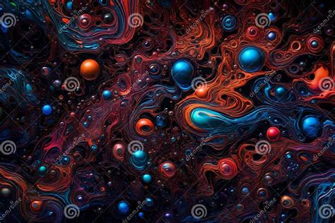 Colorful Water Bubbles In An Abstract Background With A Dark Glowing Liquid Various Hues Of