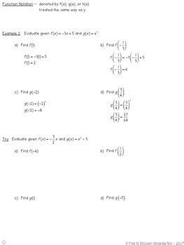 Evaluating Functions Notes And Practice By Free To Discover TpT