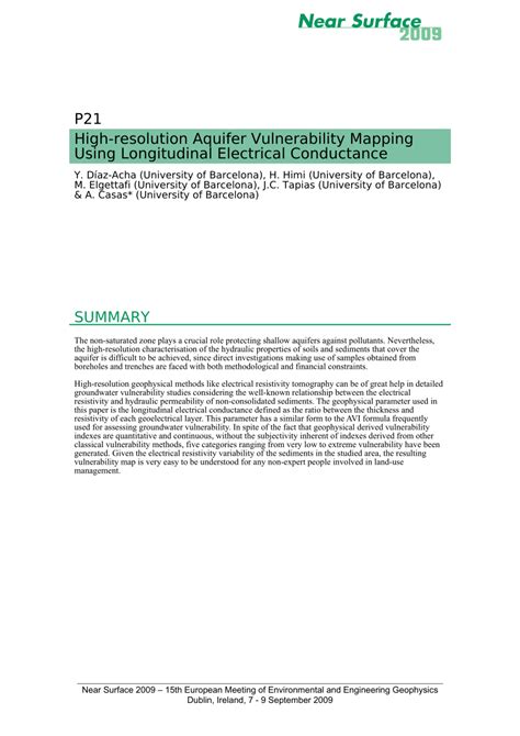 Pdf High Resolution Aquifer Vulnerability Mapping Using Longitudinal Electrical Conductance