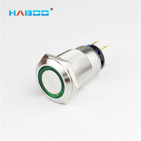 Haboo 19mm Lighted Switches Illuminated Metal Flat Round 12V Blue LED Waterproof Push Button
