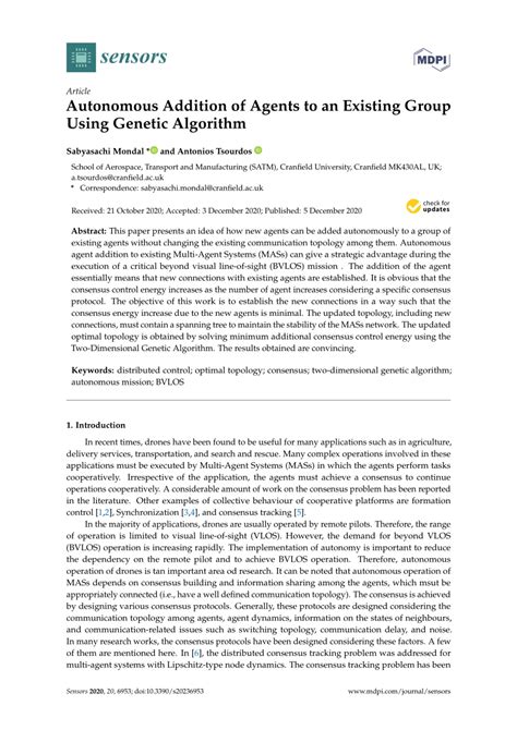 Pdf Autonomous Addition Of Agents To An Existing Group Using Genetic