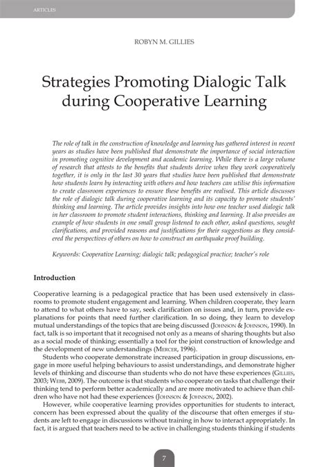 Pdf Strategies Promoting Dialogic Talk During Cooperative Learning