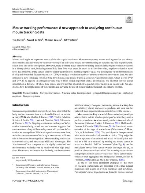 Pdf Mouse Tracking Performance A New Approach To Analyzing