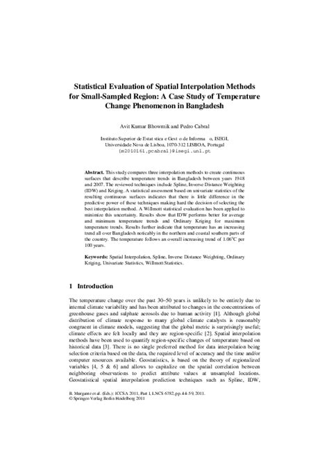 Pdf Statistical Evaluation Of Spatial Interpolation Methods For Small Sampled Region A Case