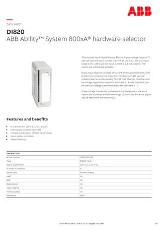 ABB DI820 Digital Input 120V A C 8 Ch Semi Fresh At 28500 Piece ABB Programmable Logic