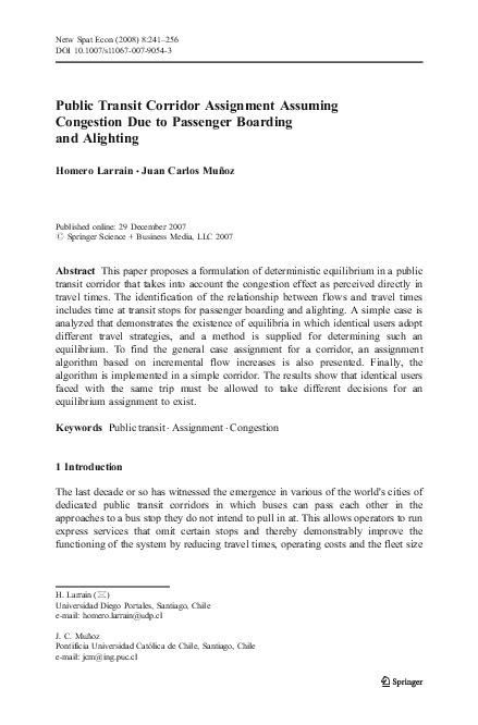 Pdf Public Transit Corridor Assignment Assuming Congestion Due To Passenger Boarding And Alighting