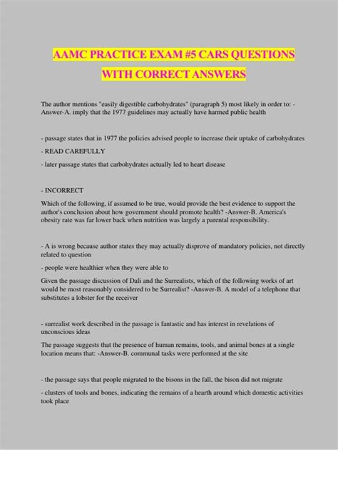 Aamc Practice Exam 5 Cars Questions With Correct Answers Aamc Fl Stuvia Us