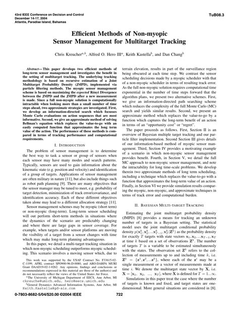 Pdf Efficient Methods Of Non Myopic Sensor Management For Multitarget Tracking