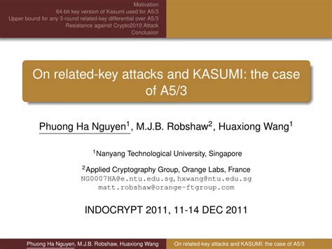Pdf On Related Key Attacks And Kasumi The Case Of A53