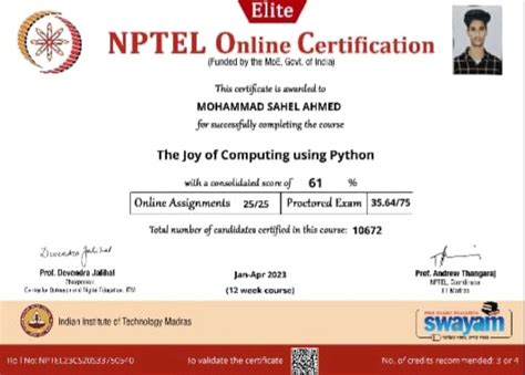 Md Sahel Ahmed On Linkedin Pythoncertification Nptel Codingachievement