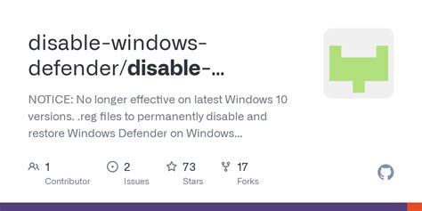 GitHub Disable Windows Defender Disable Windows Defender Github Io NOTICE No Longer