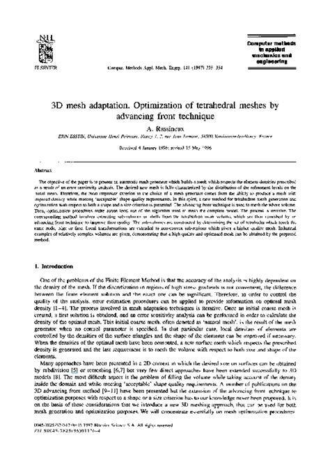 Pdf 3d Mesh Adaptation Optimization Of Tetrahedral Meshes By