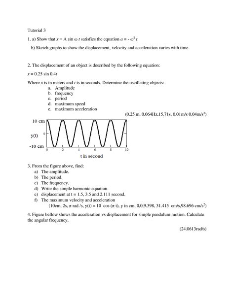 Tuto phy week 4 Tutorial phy Tutorial 3 a Show that x A sin ω t