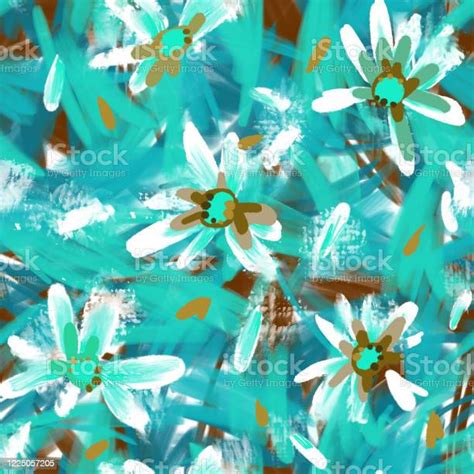 큰 데이지 싹과 표현 추상적 인 꽃 원활한 패턴 브러시 스트로크 유화 무성한 단풍손으로 손으로 그린 초원 꽃 0명에 대한 스톡 벡터 아트 및 기타 이미지 Istock