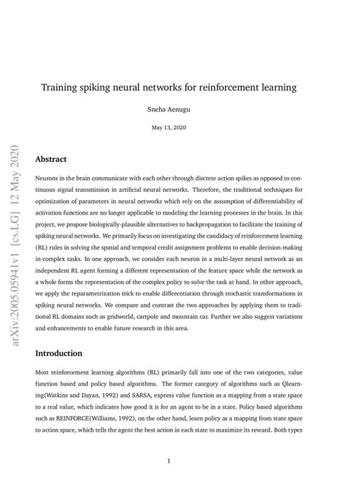 training spiking neural networks using reinforcement learning deepai