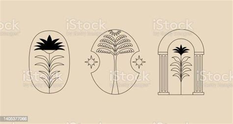 간단한 선형 스타일의 벡터 일러스트 레이 션 포스터 인쇄물 소셜 미디어 게시물을위한 로고 디자인 템플릿 및 그래픽 요소 고대