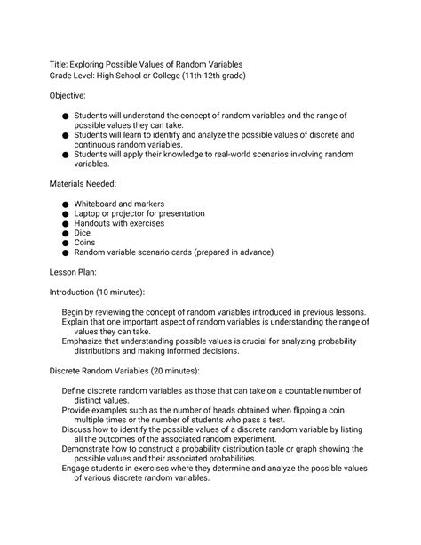 Exploring Possible Values Of A Random Variable Title Exploring Possible Values Of Random