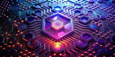 Abstract Futuristic Technology Circuit Board Design With Illuminated Hexagonal Pattern And