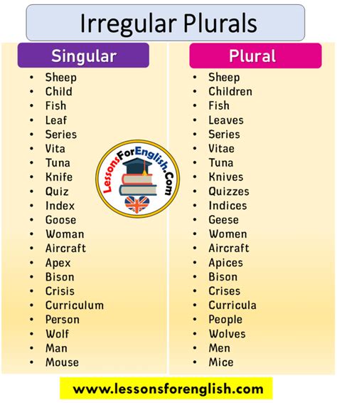 Irregular Plurals Singular And Plural Lessons For English