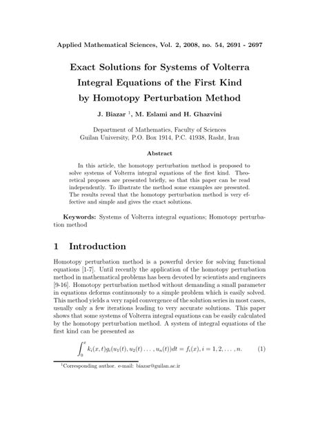 Pdf Exact Solutions For Systems Of Volterra Integral Equations Of The