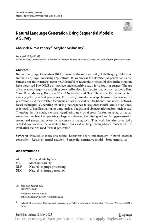 Natural Language Generation Using Sequential Models A Survey Request Pdf