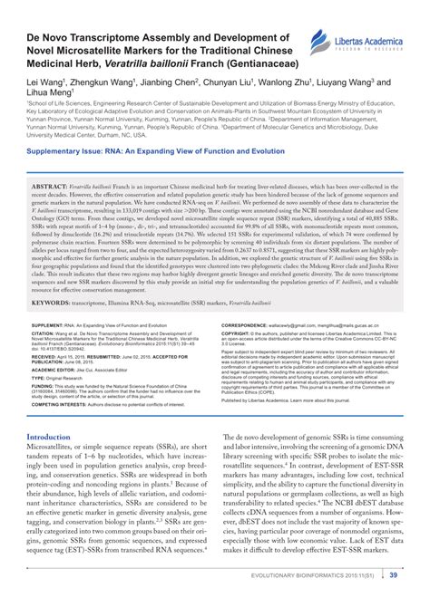 Pdf De Novo Transcriptome Assembly And Development Of Novel