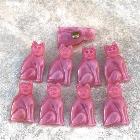 23mm Czech Glass Cat Button Pink Etsy