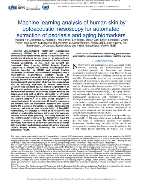 Pdf Machine Learning Analysis Of Human Skin By Optoacoustic Mesoscopy